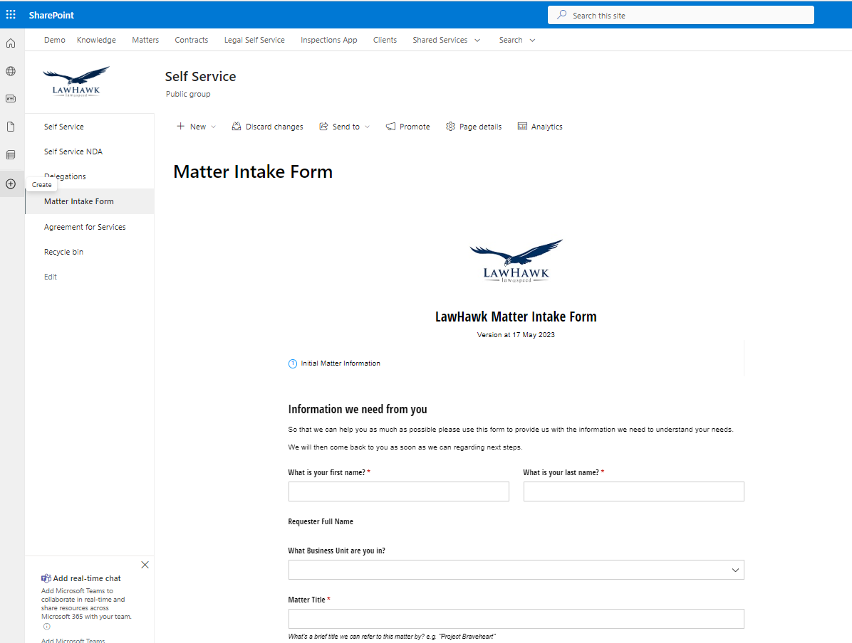 Legal Matter Management: Options for the use of Microsoft 365 and SharePoint